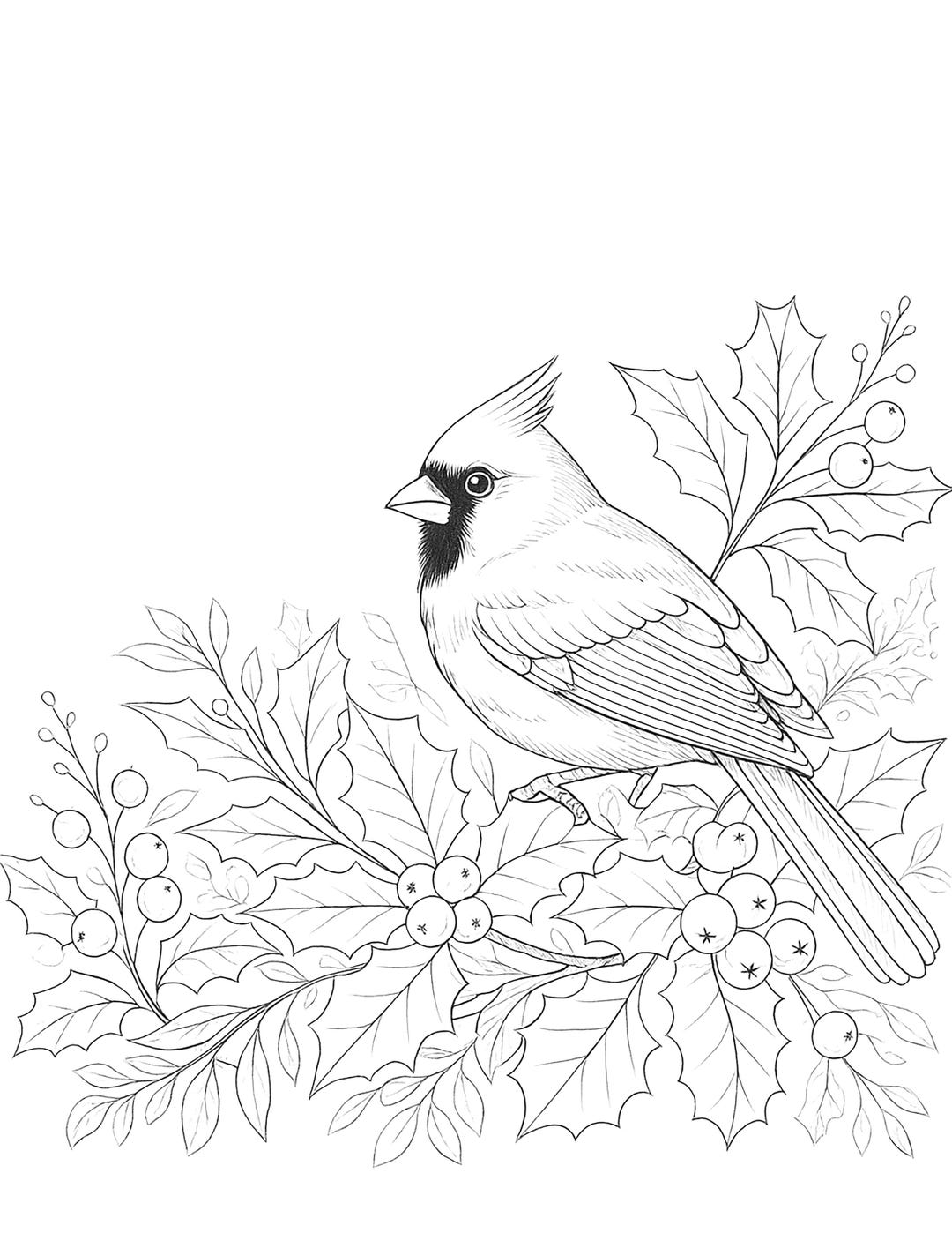 Christmas Cardinal Coloring Page – Winter Bird Line Art Printable ...