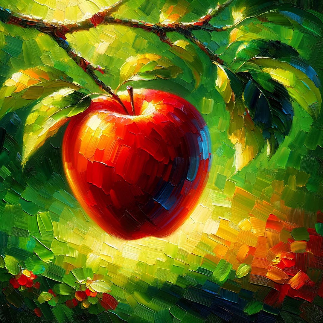 Vibrant Red Apple Digital Art Print - Impressionist Style Wall Decor ...