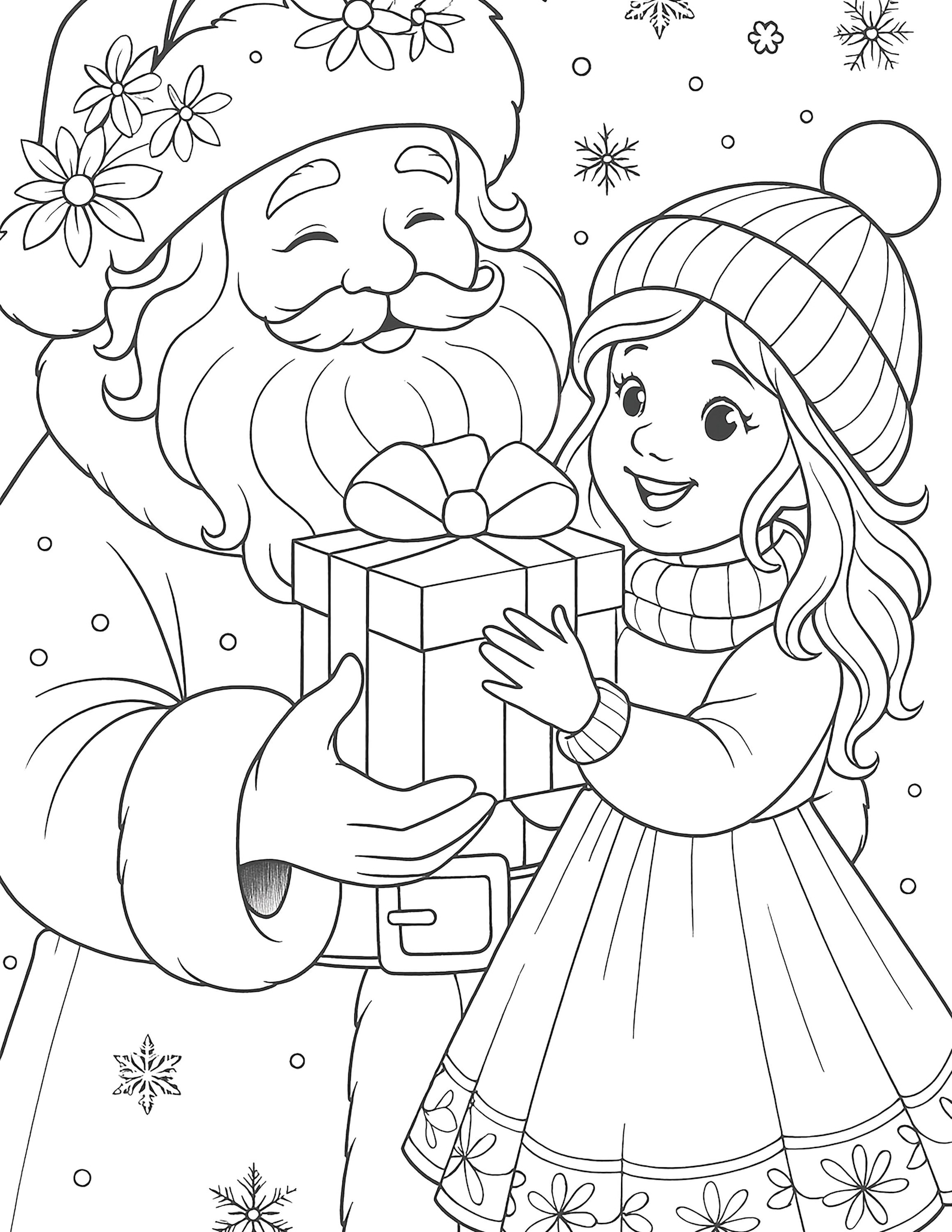 Santa Giving Gift Coloring Page – 300 DPI JPEG – Cute Christmas ...