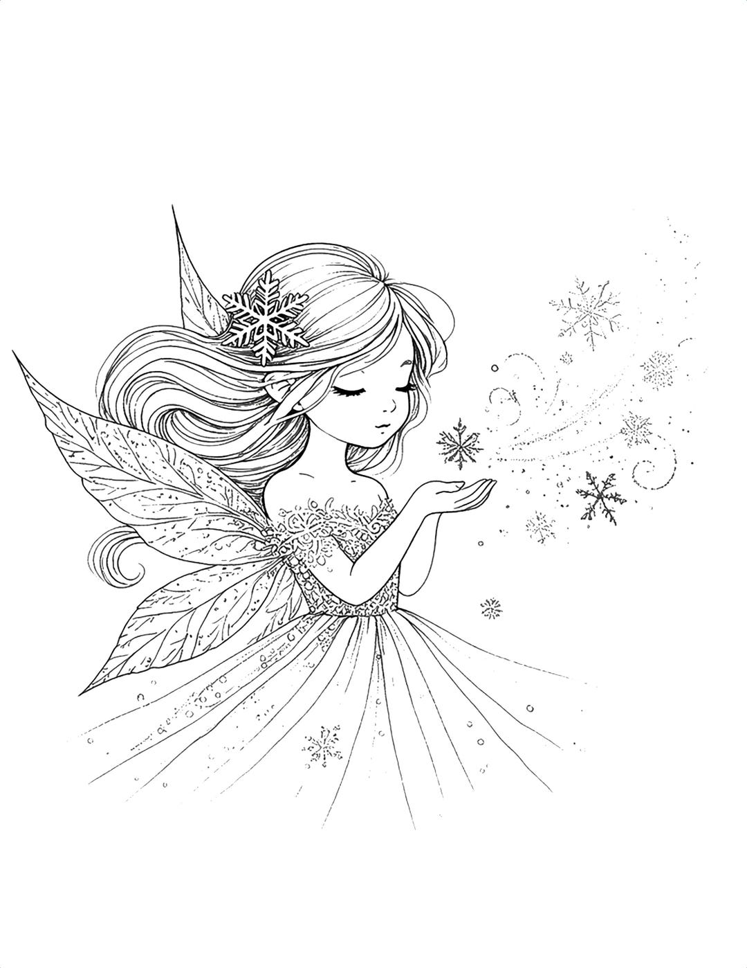 Snow Fairy Coloring Page Printable Winter Fairy Coloring Sheet - Etsy