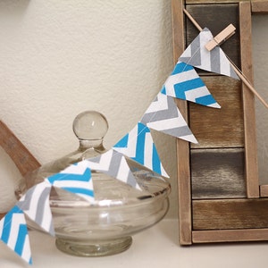 Gray and Aqua Mini Pennant Flags / Blue Wedding Bunting / Party ...