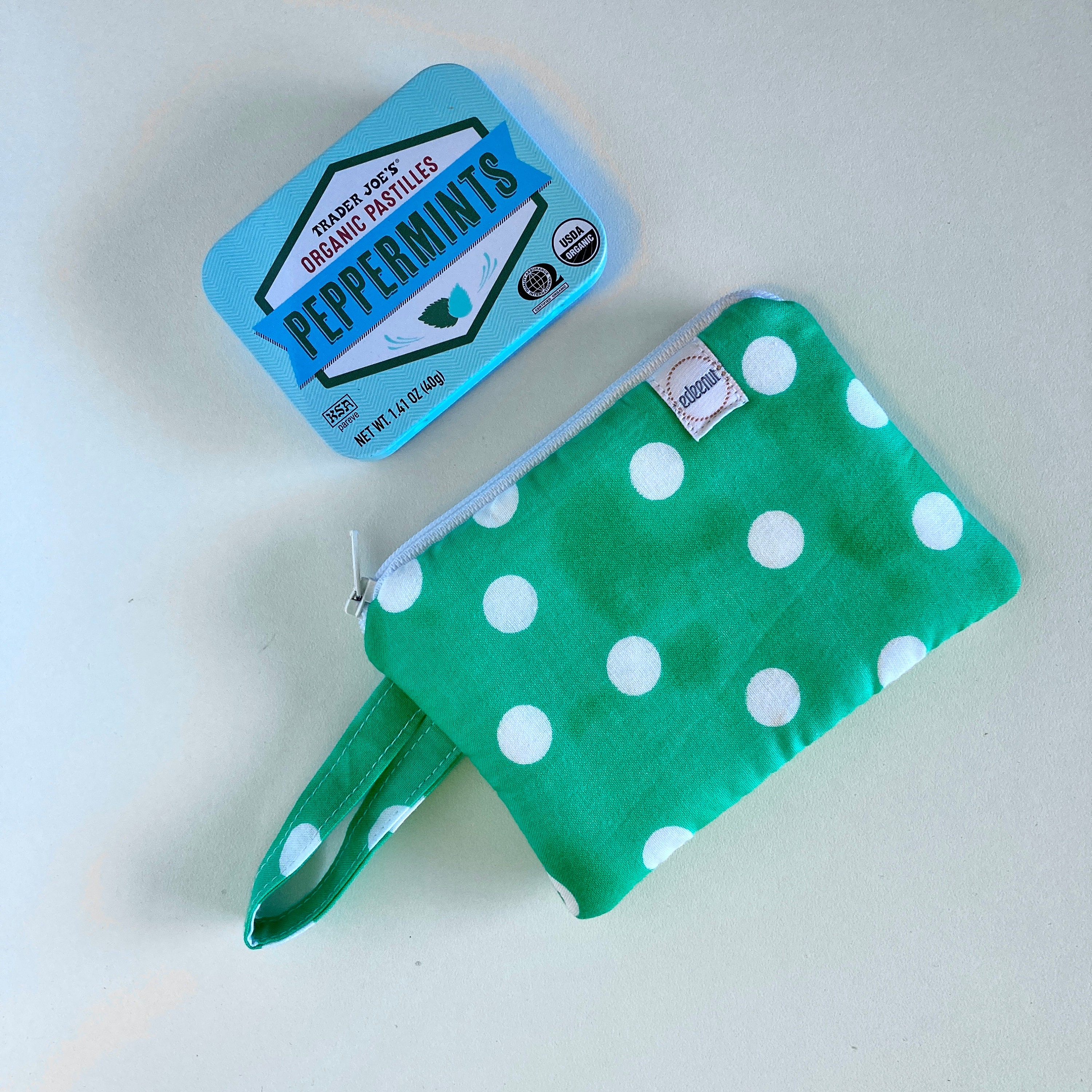 Mini zipper pouch polka dot bag Green pocket wallet Change | Etsy