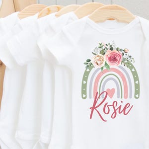 Boho Rainbow Baby Bodysuit, Pink Floral Coming Home Outfit, Infant Girl ...