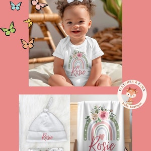 Boho Rainbow Baby Bodysuit, Pink Floral Coming Home Outfit, Infant Girl ...