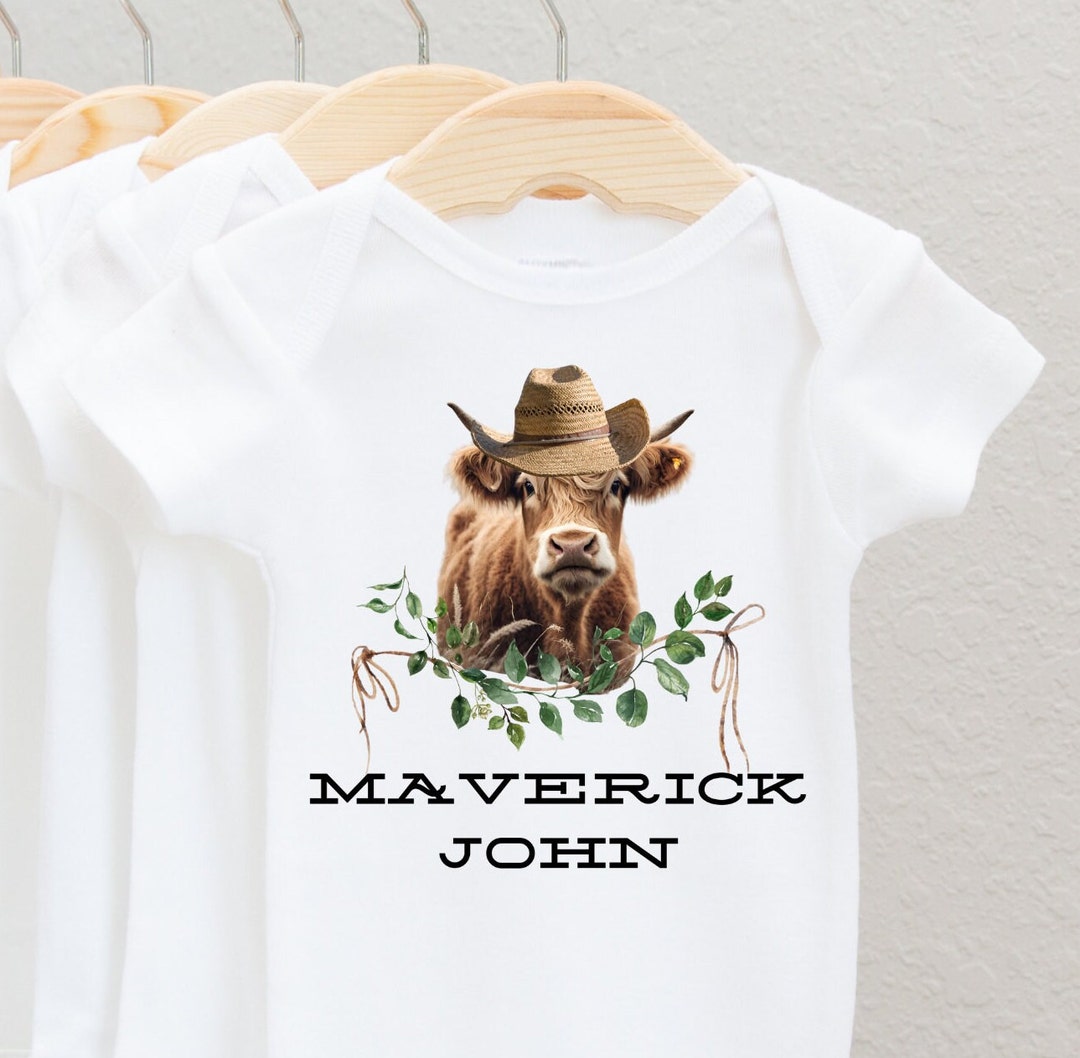 Highland Cow Baby Boy Bodysuit, Farm Theme Newborn Outfit, Baby Shower ...