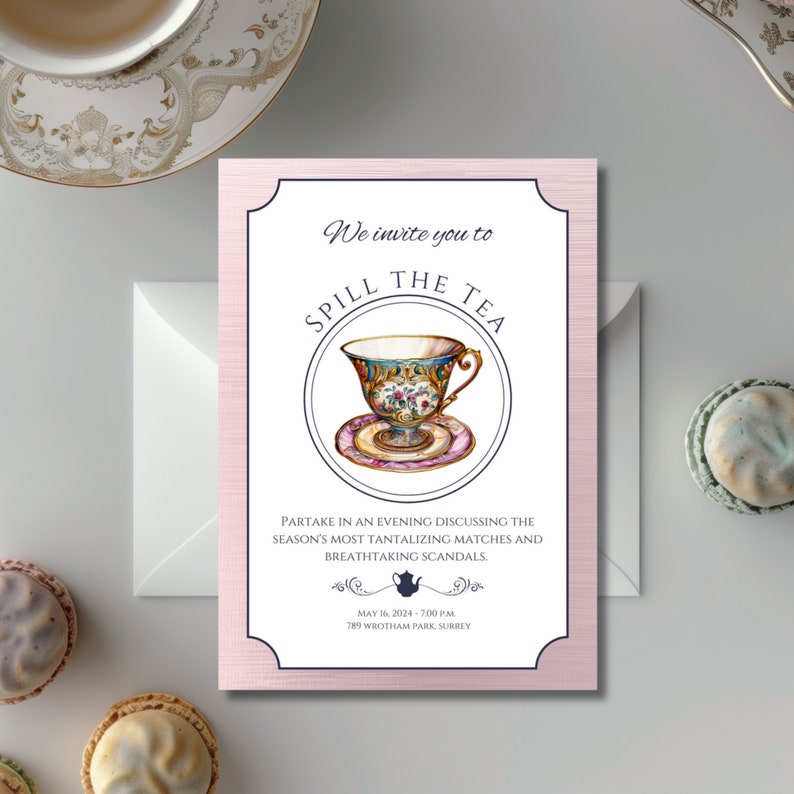 Editable Regency Tea Party Invitation - Spill the Tea With Floral ...