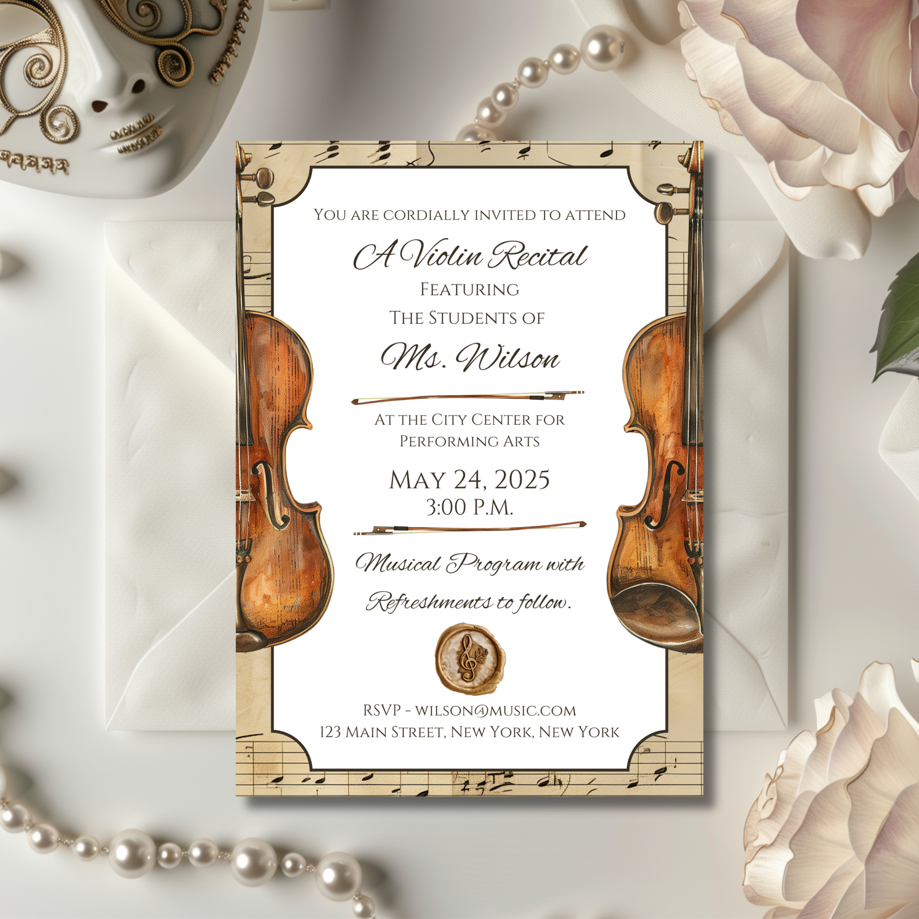 Editable Violin Recital Invitation - for Teachers, Performers, or ...