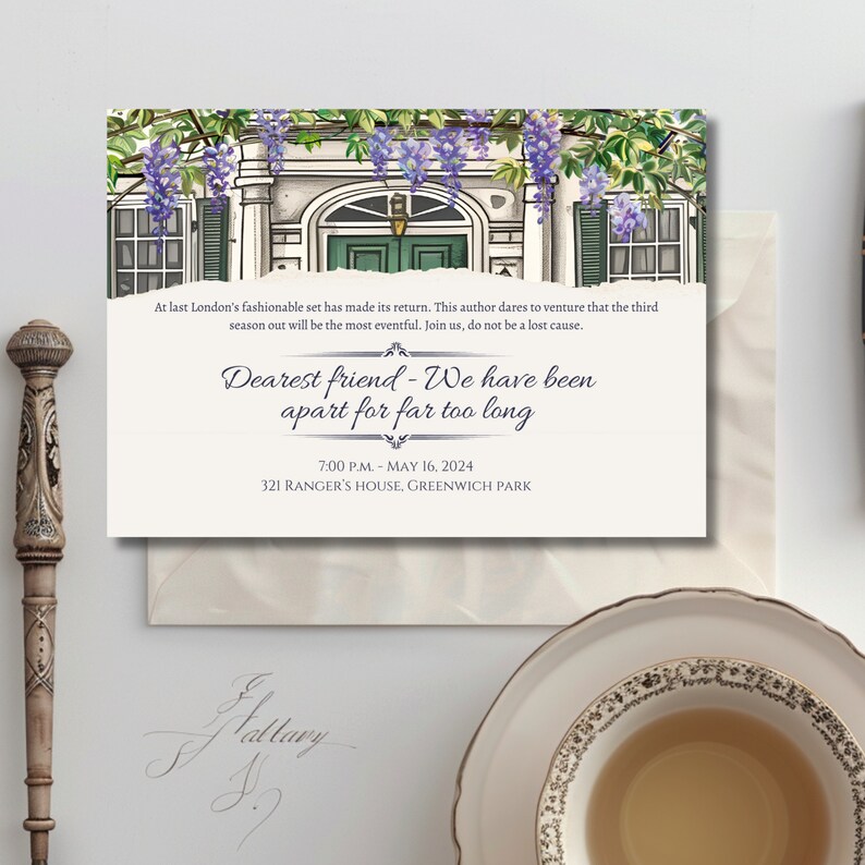 Editable Regency Party Invitation - Wisteria Framing a Georgian Facade ...