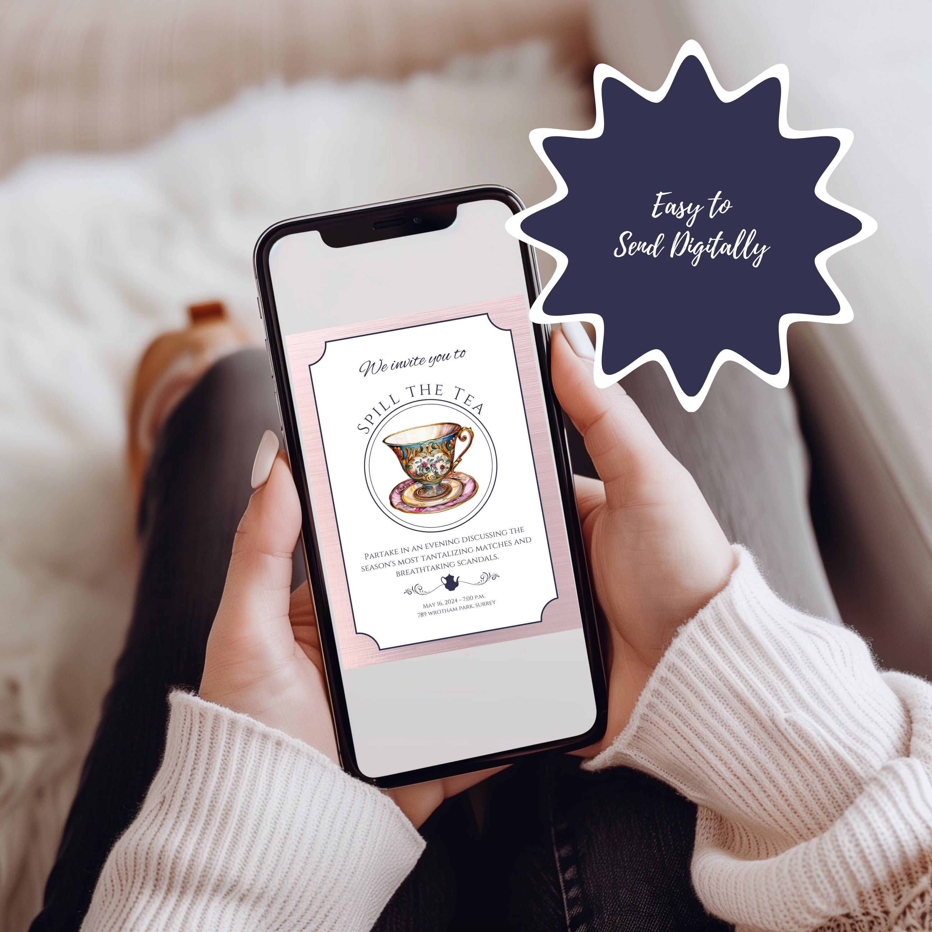 Editable Regency Tea Party Invitation - Spill the Tea With Floral ...