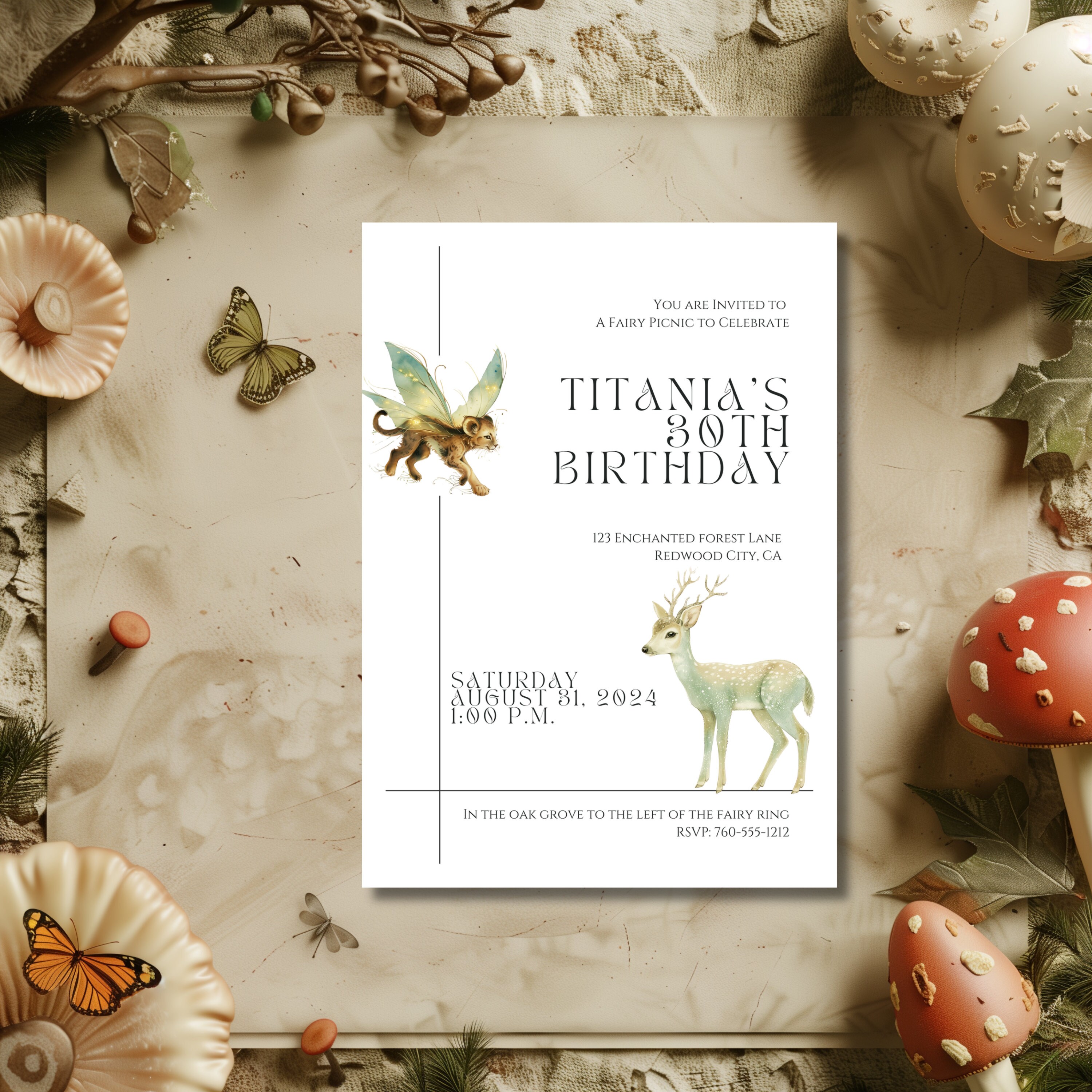 Editable Birthday Party Invitation - Magical Fairy Creatures Picnic ...