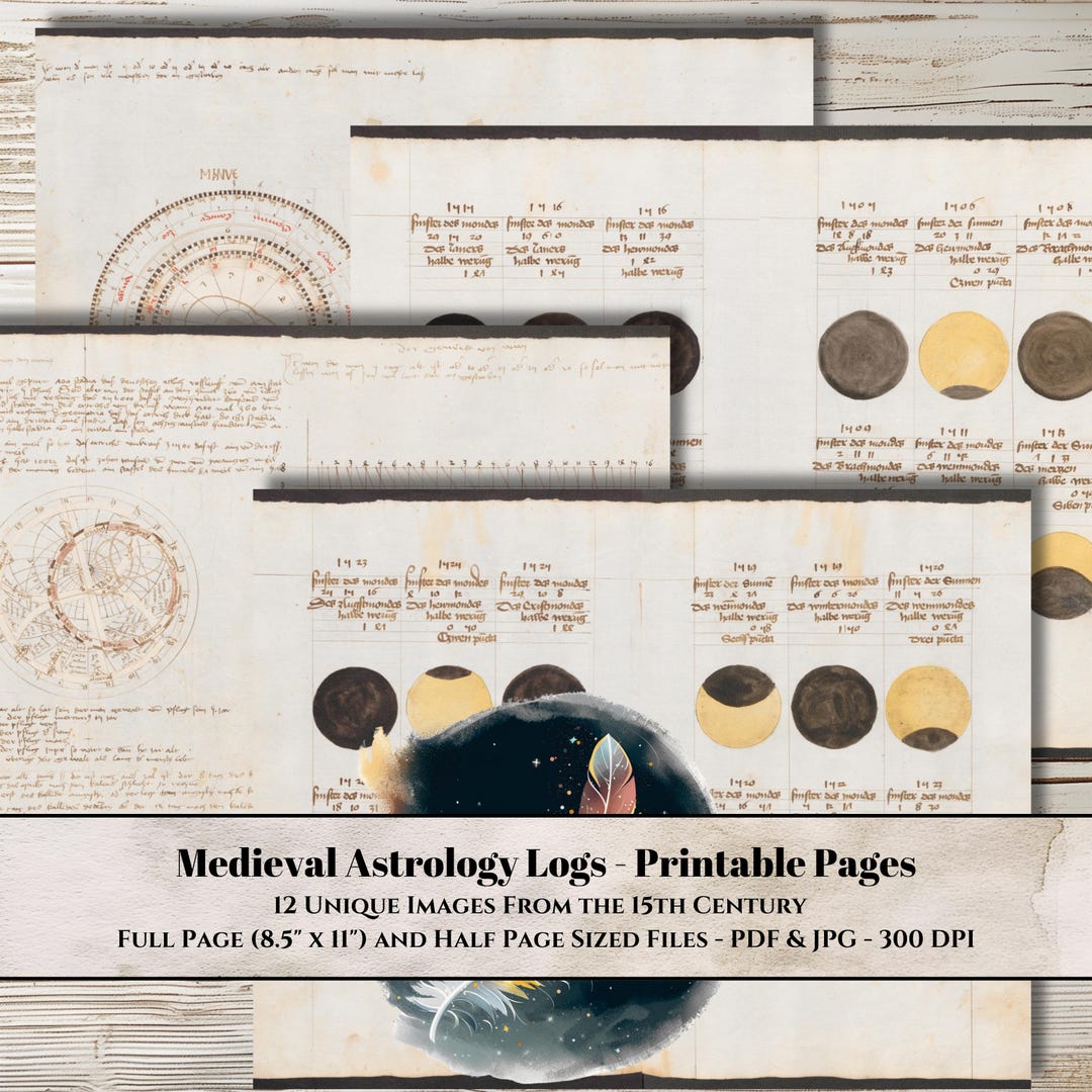 Printable Medieval Astrology Papers - 12 Half Page Astronomy Diagrams ...