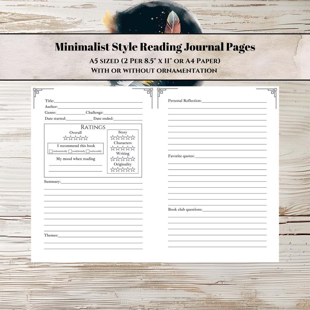 Reading Journal Pages - Printable Book Review Template - Gift for ...