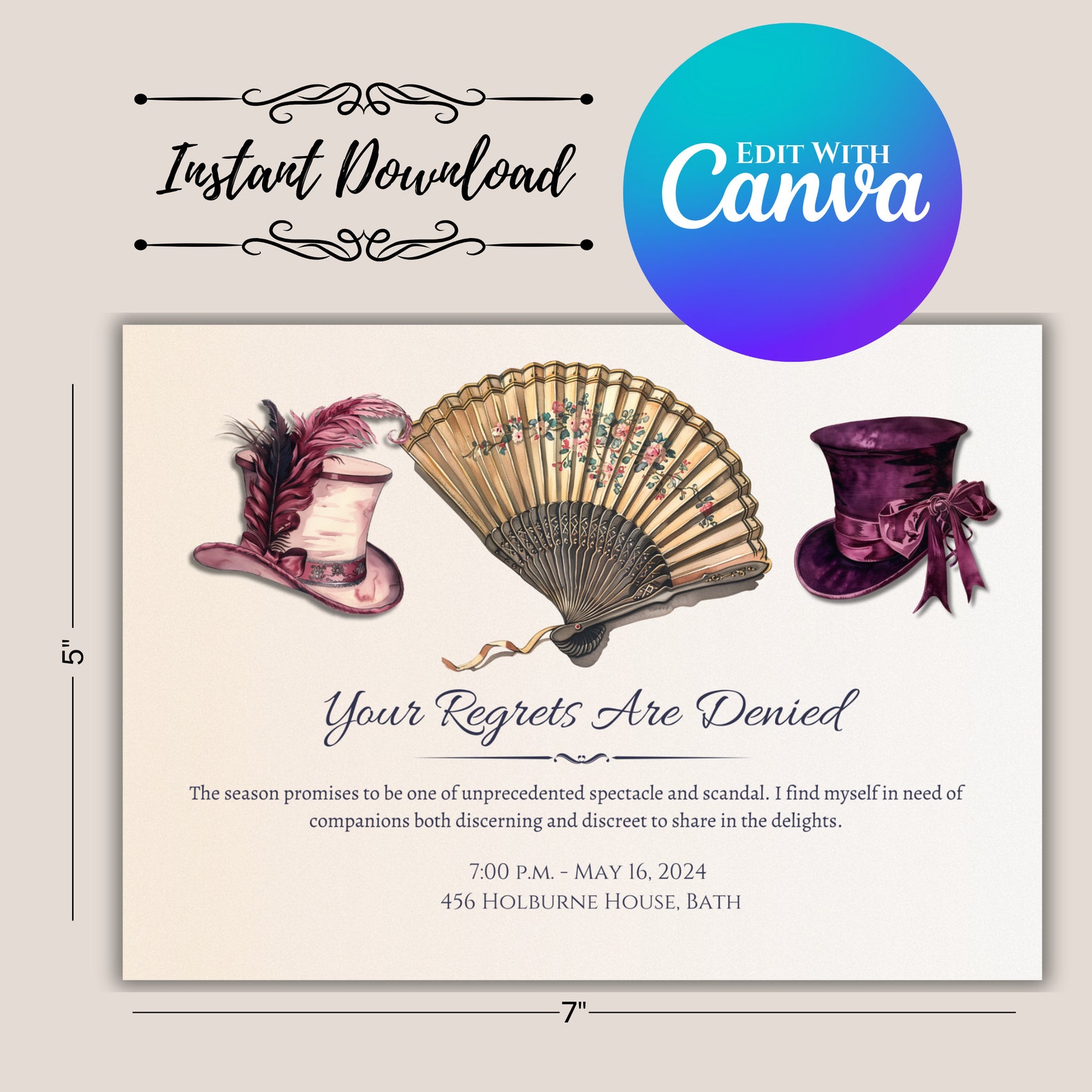 Editable Regency Watch Party Invitation for Fans of Historical Romance ...