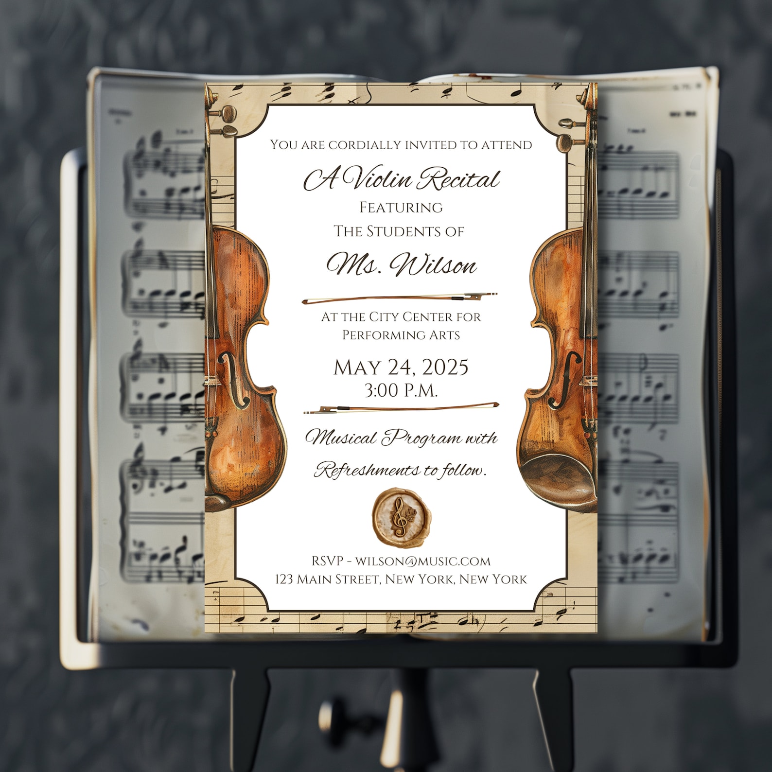 Editable Violin Recital Invitation - for Teachers, Performers, or ...