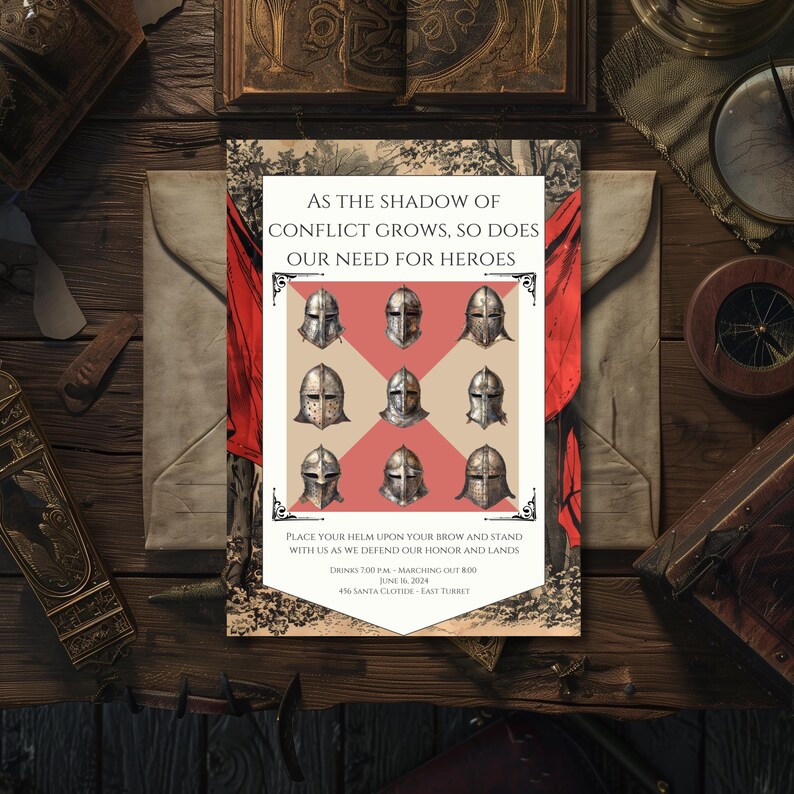 Medieval Game Night Invitation: Knight Helmets and Banner (editable ...