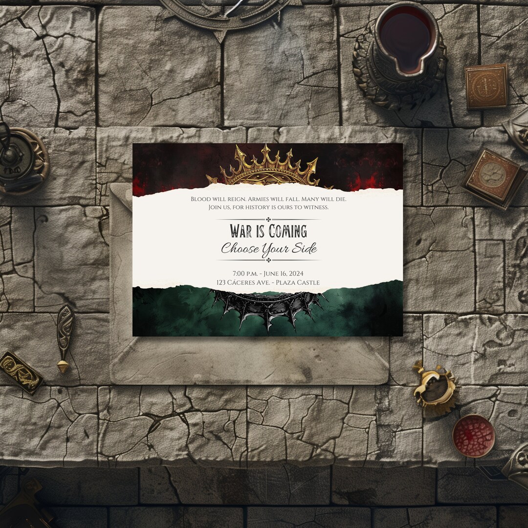 Editable Medieval LARP Party Invitation - Black Versus Green Crowns ...