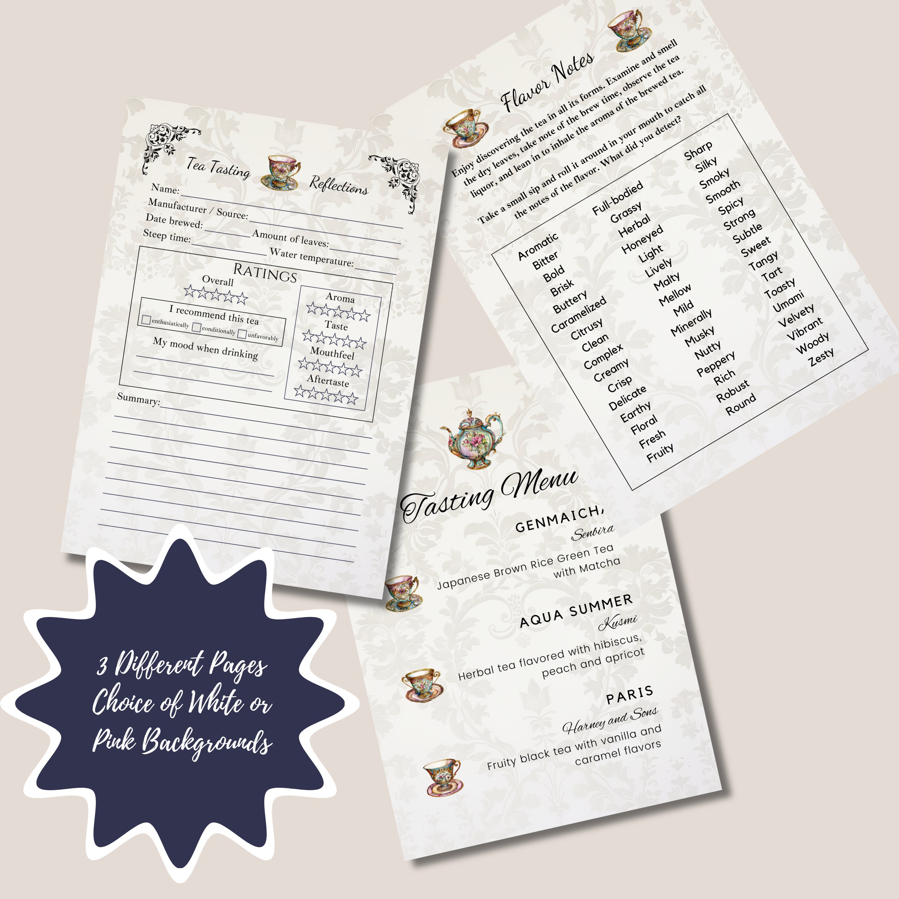 Tea Tasting Menu Kit - Editable Template for Tasting Menu and Tasting ...