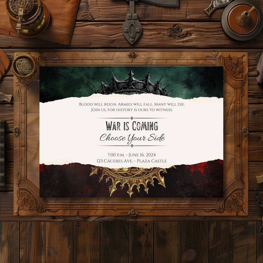 Editable Medieval Party Invitation - Green Versus Black Crowns ...