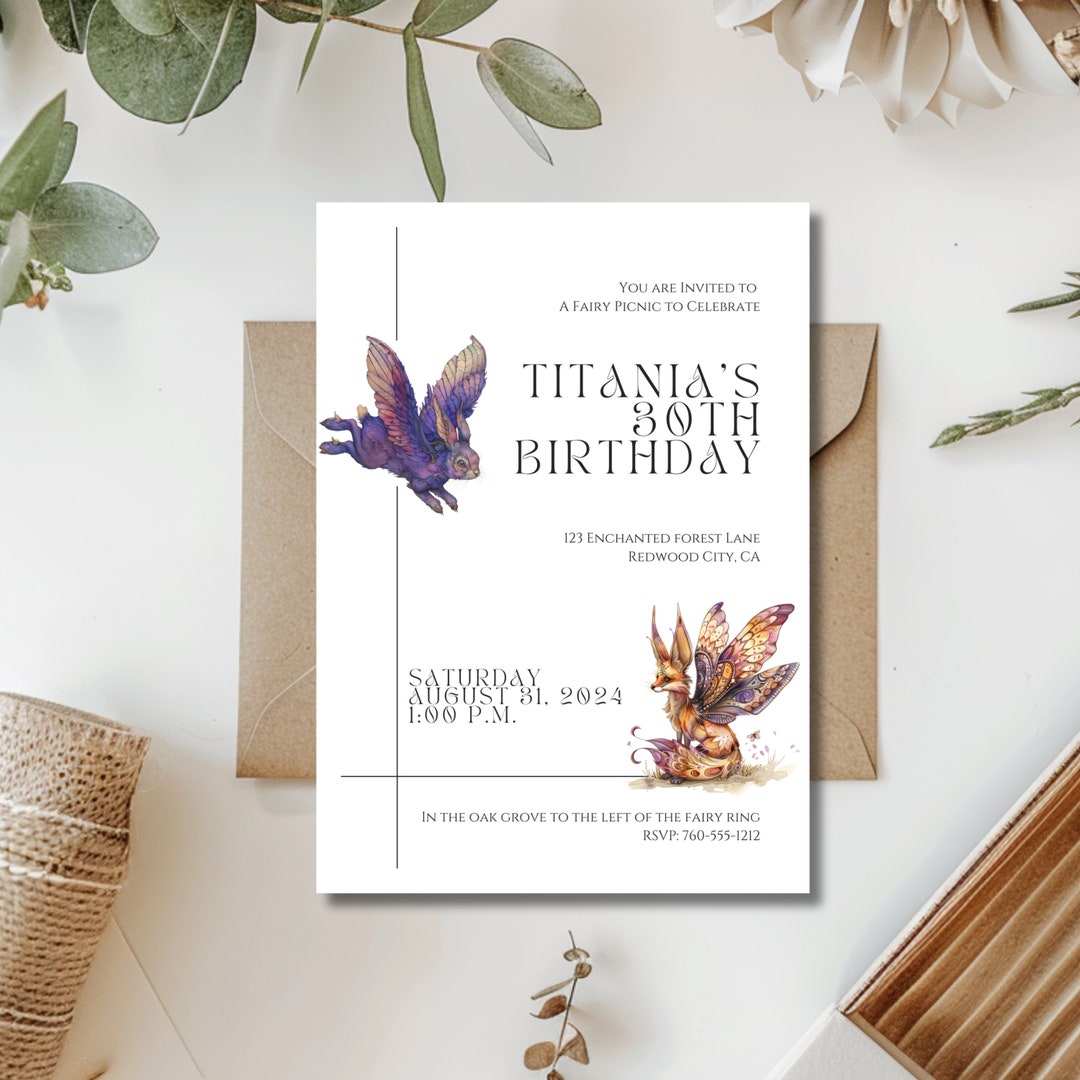Editable Birthday Party Invitation - Magical Fairy Creatures Picnic ...