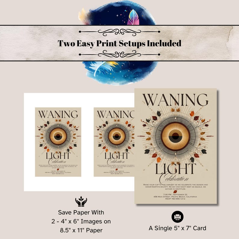 Editable Autumn Equinox Party Invitation With Waning Light Sun ...