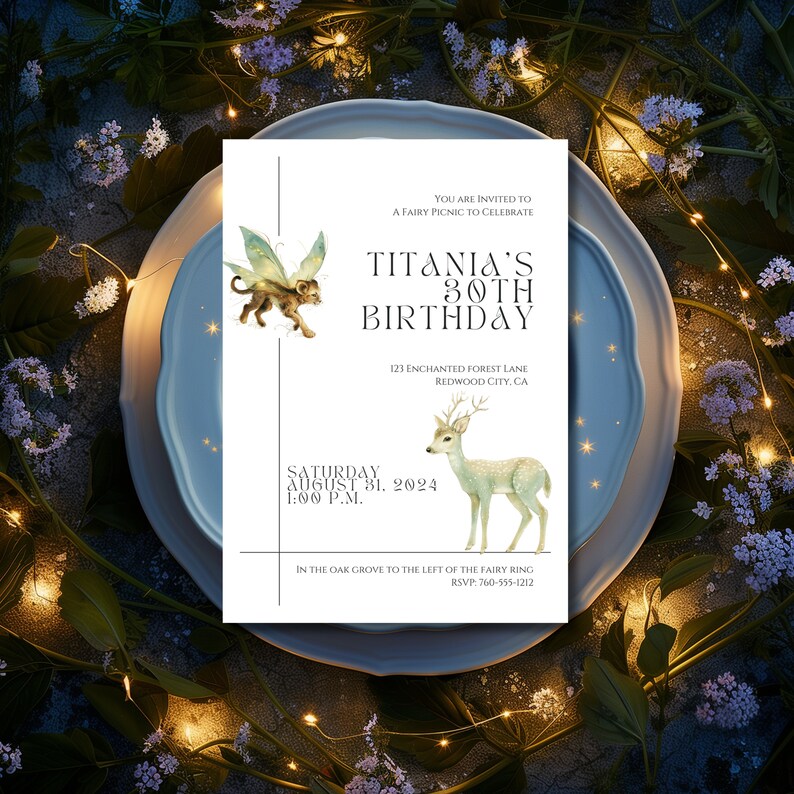 Editable Birthday Party Invitation - Magical Fairy Creatures Picnic ...