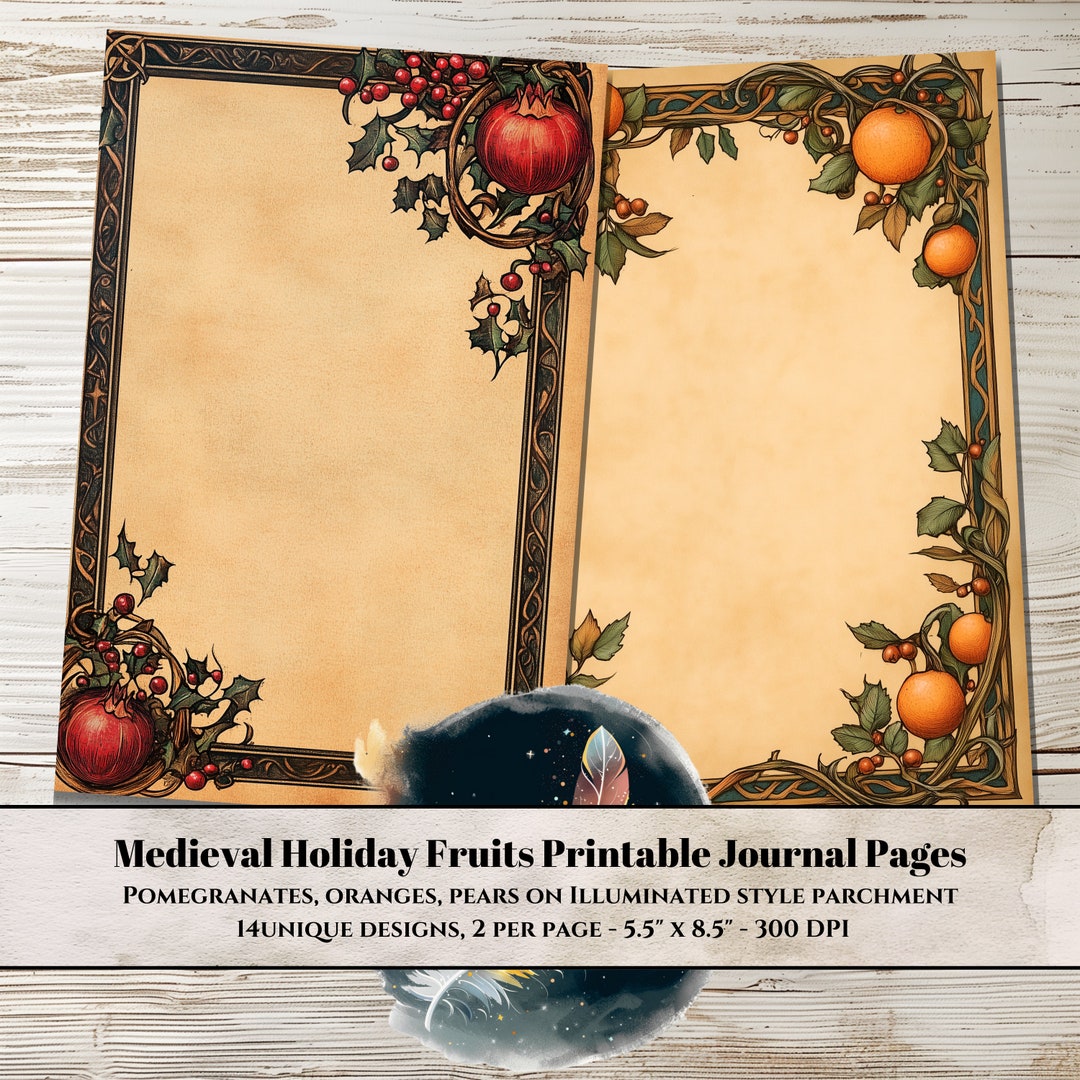 Medieval Holiday Fruit Journal Kit Frames - 14 Half Page Images for ...
