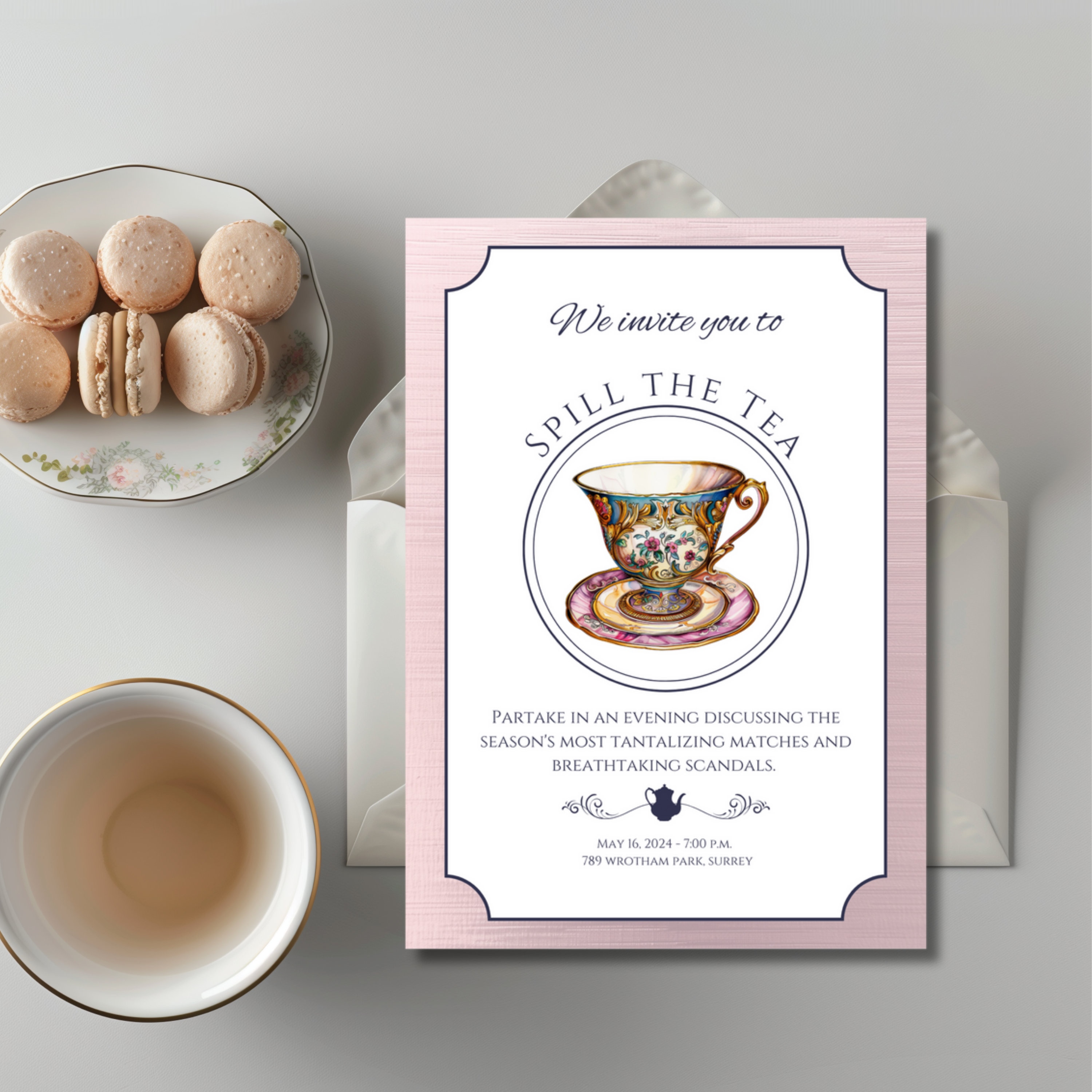 Editable Regency Tea Party Invitation - Spill the Tea With Floral ...