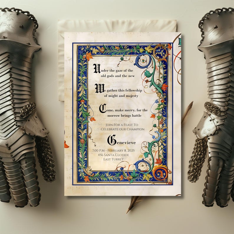 Editable Medieval Feast Party Invitation - Illuminated Manuscript ...