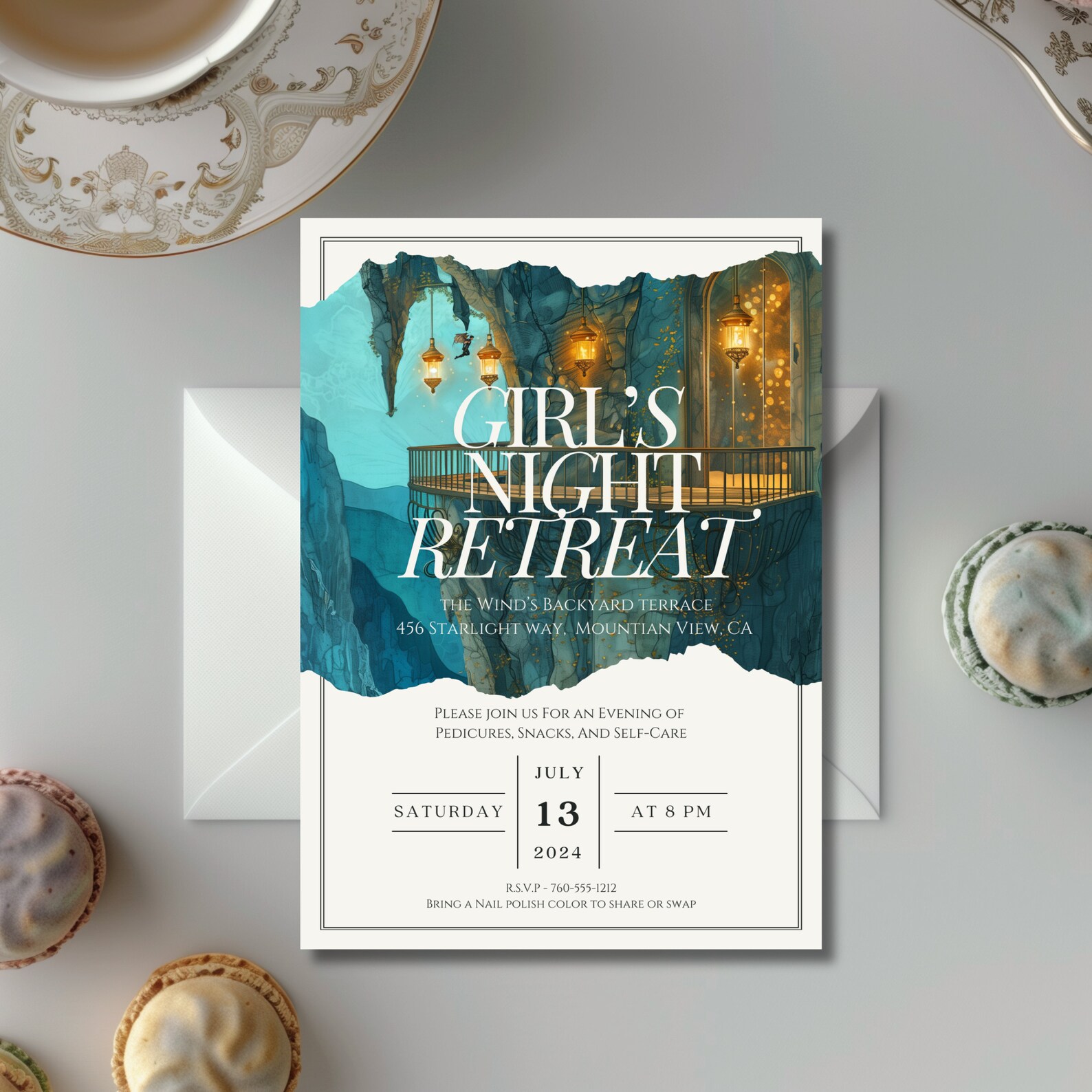 Editable Girl's Spa Night Invitation - Starry Terrace With Winged Fae ...