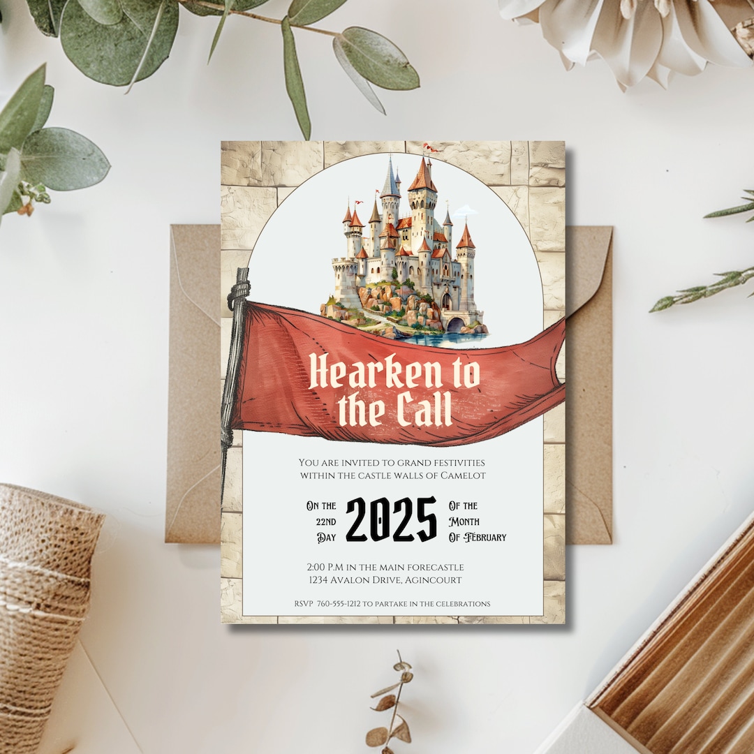 Editable Medieval Camelot Party Invitation - Castle With Pennants ...