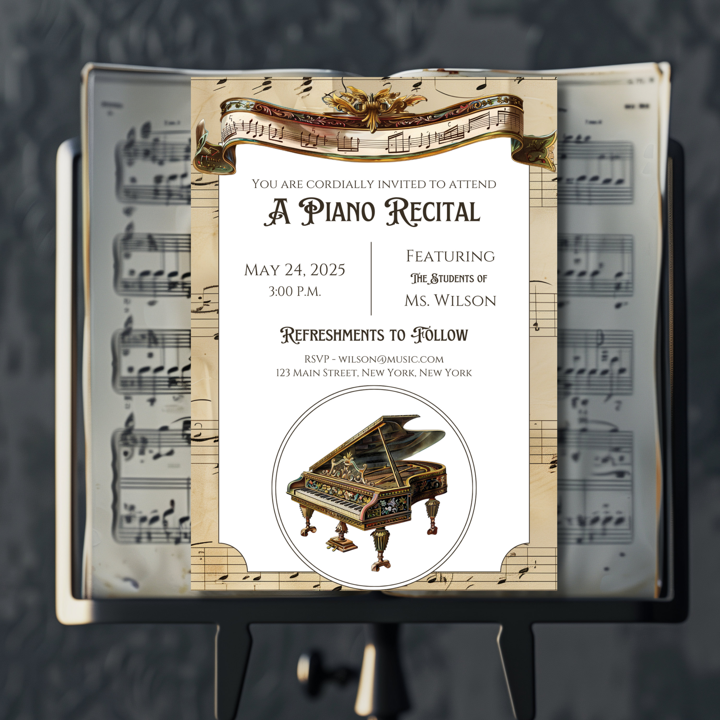Editable Piano Recital Invitation - for Teachers, Performers, or ...