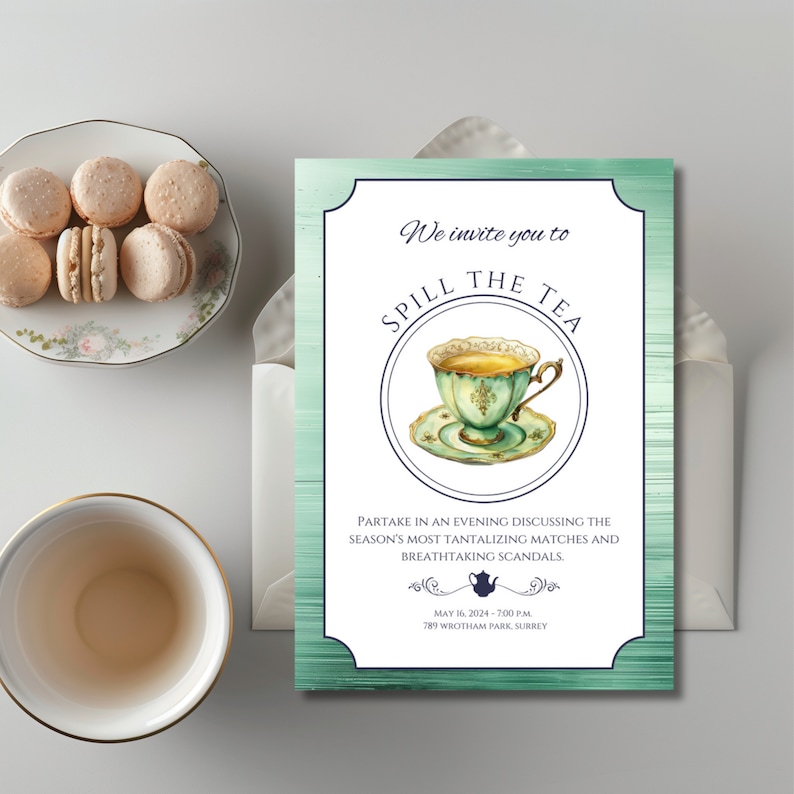 Editable Regency Party Invitation - Spill the Tea With Antique Floral ...