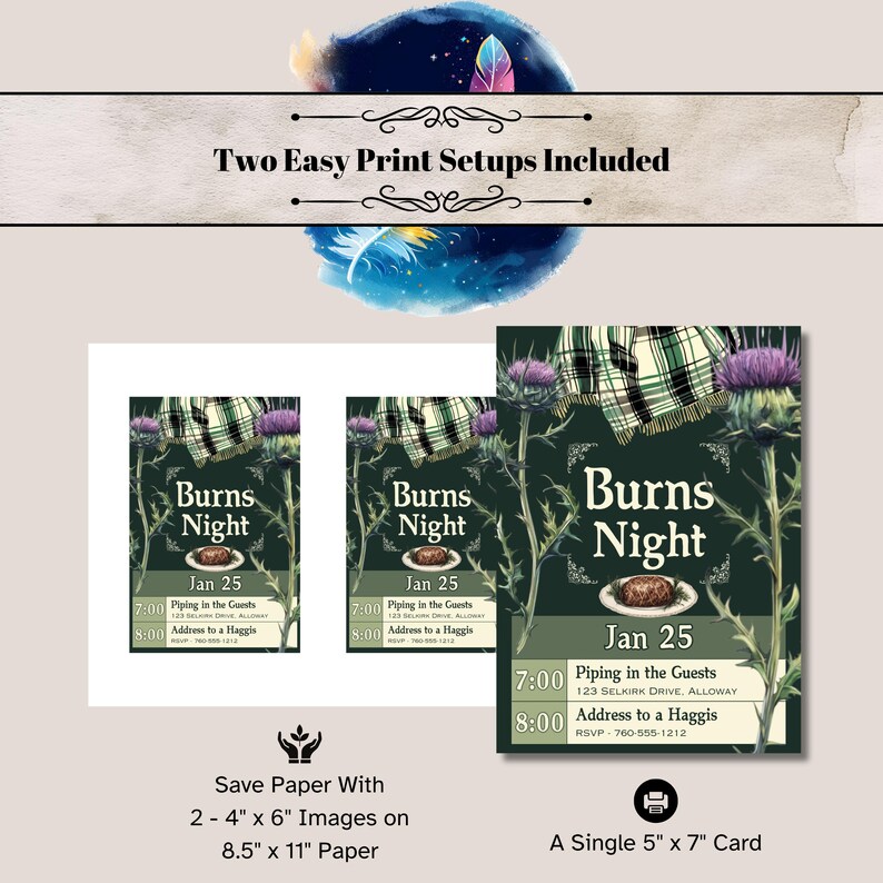 Burns Night Editable Invitation - Scottish Thistle, Tartan, and Haggis ...