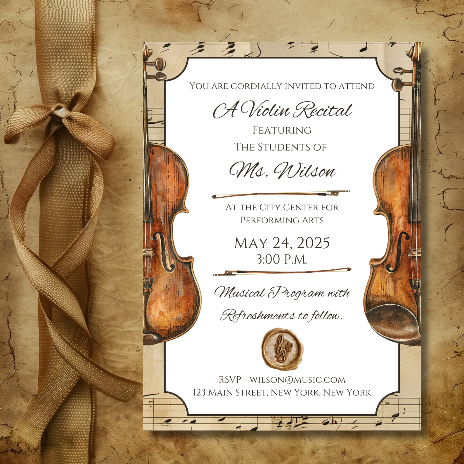 Editable Violin Recital Invitation - for Teachers, Performers, or ...