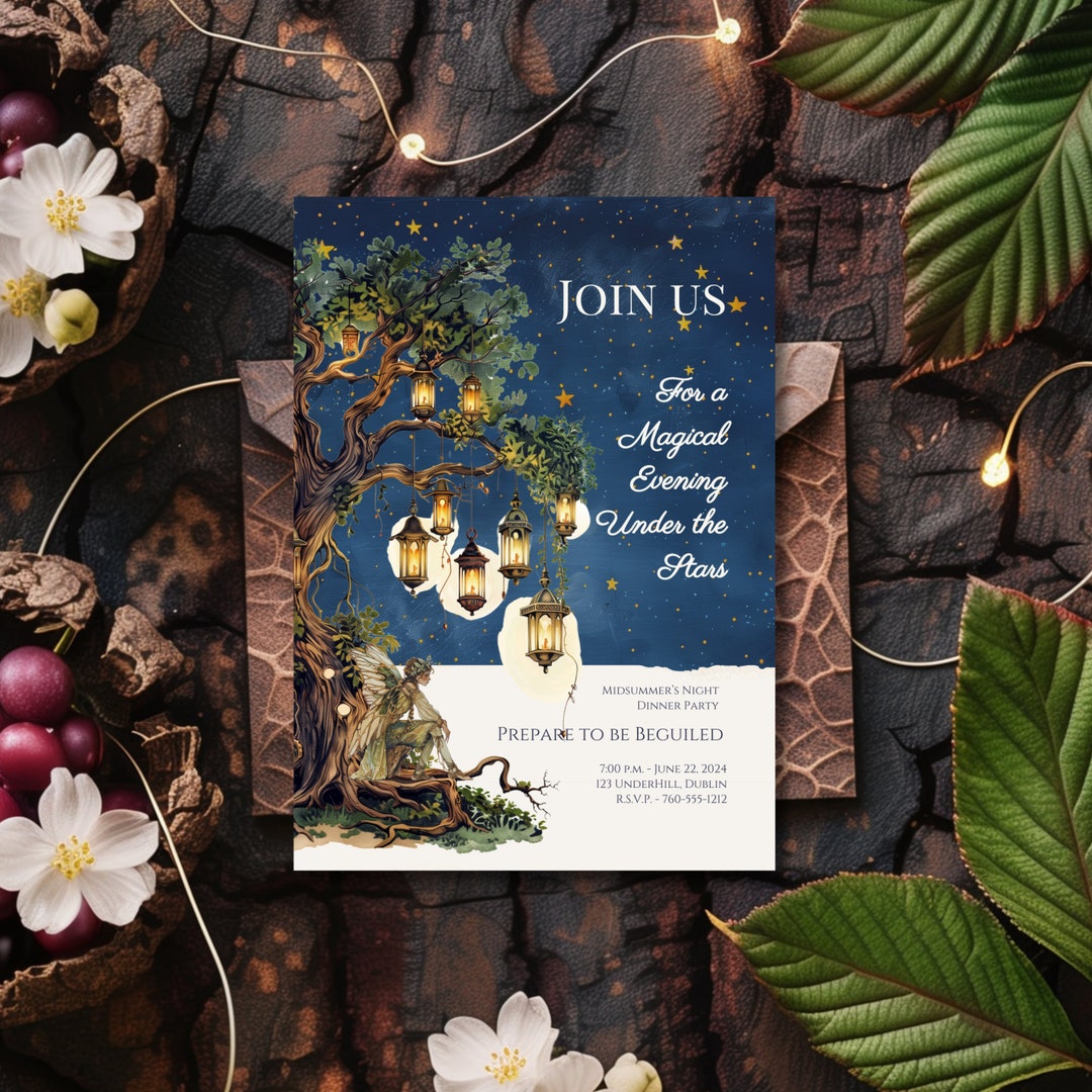 Editable Midsummer Fairy Dinner Party Invitation - Fae Lights and Stars ...