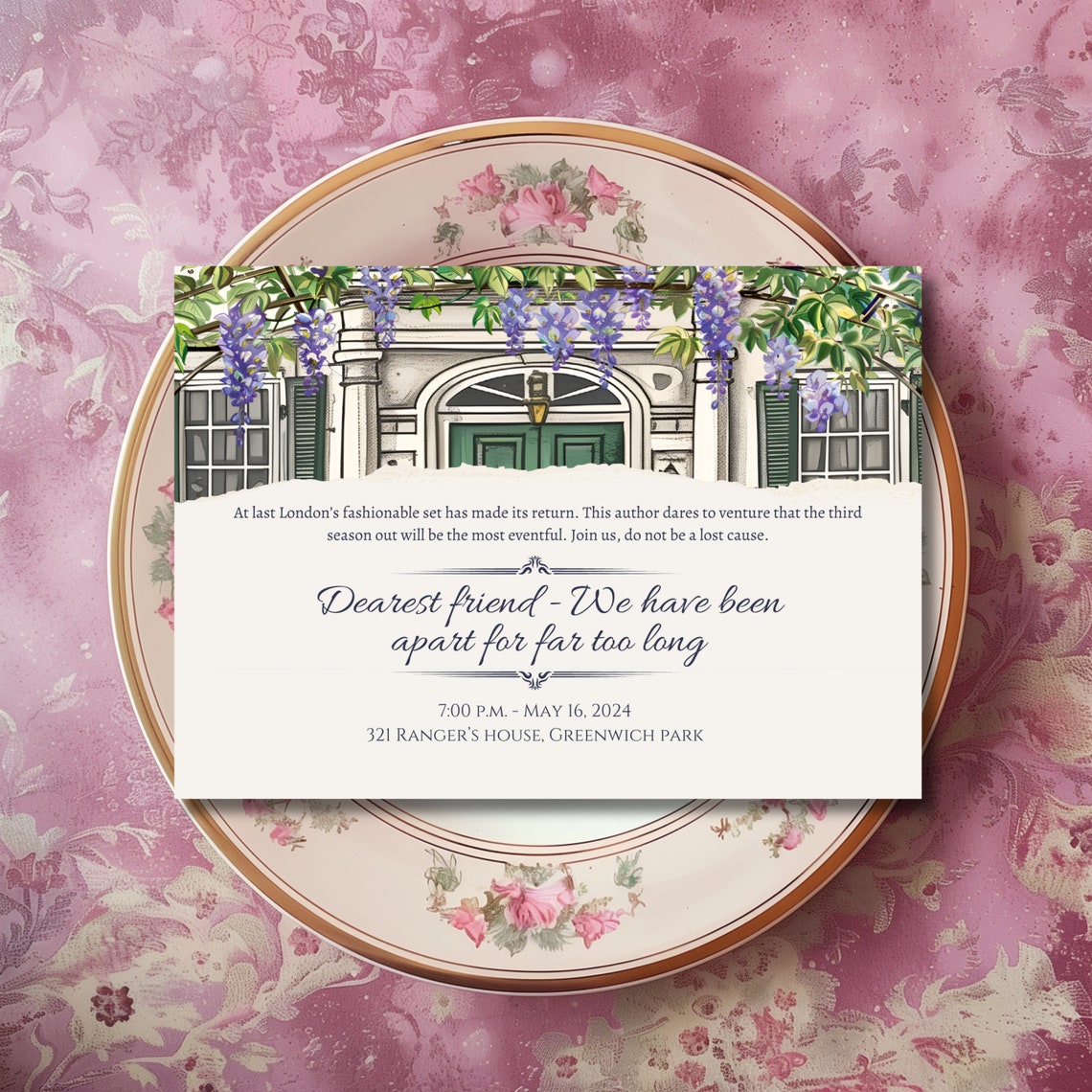 Editable Regency Party Invitation - Wisteria Framing a Georgian Facade ...