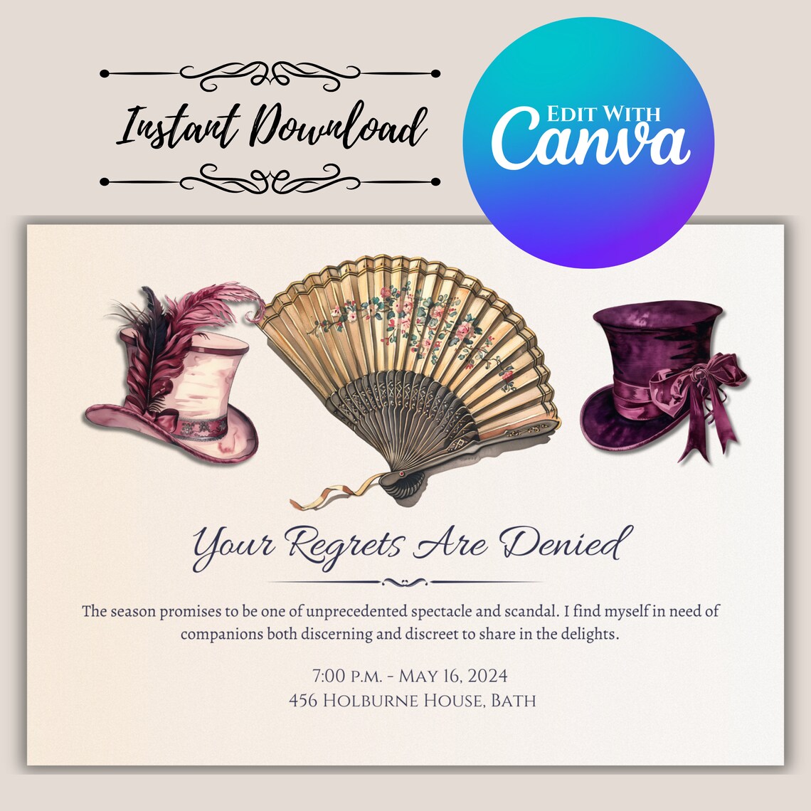 Editable Regency Watch Party Invitation Dueling Pink and Purple Top ...