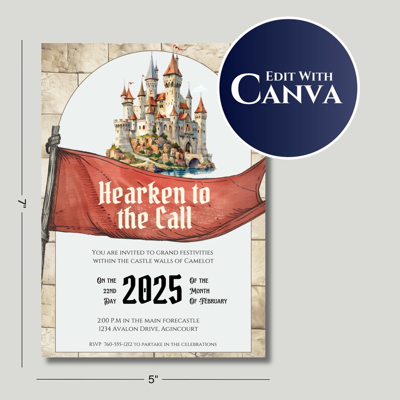 Editable Medieval Camelot Party Invitation - Castle With Pennants ...