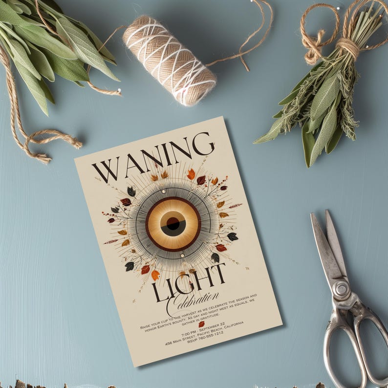 Editable Autumn Equinox Party Invitation With Waning Light Sun ...