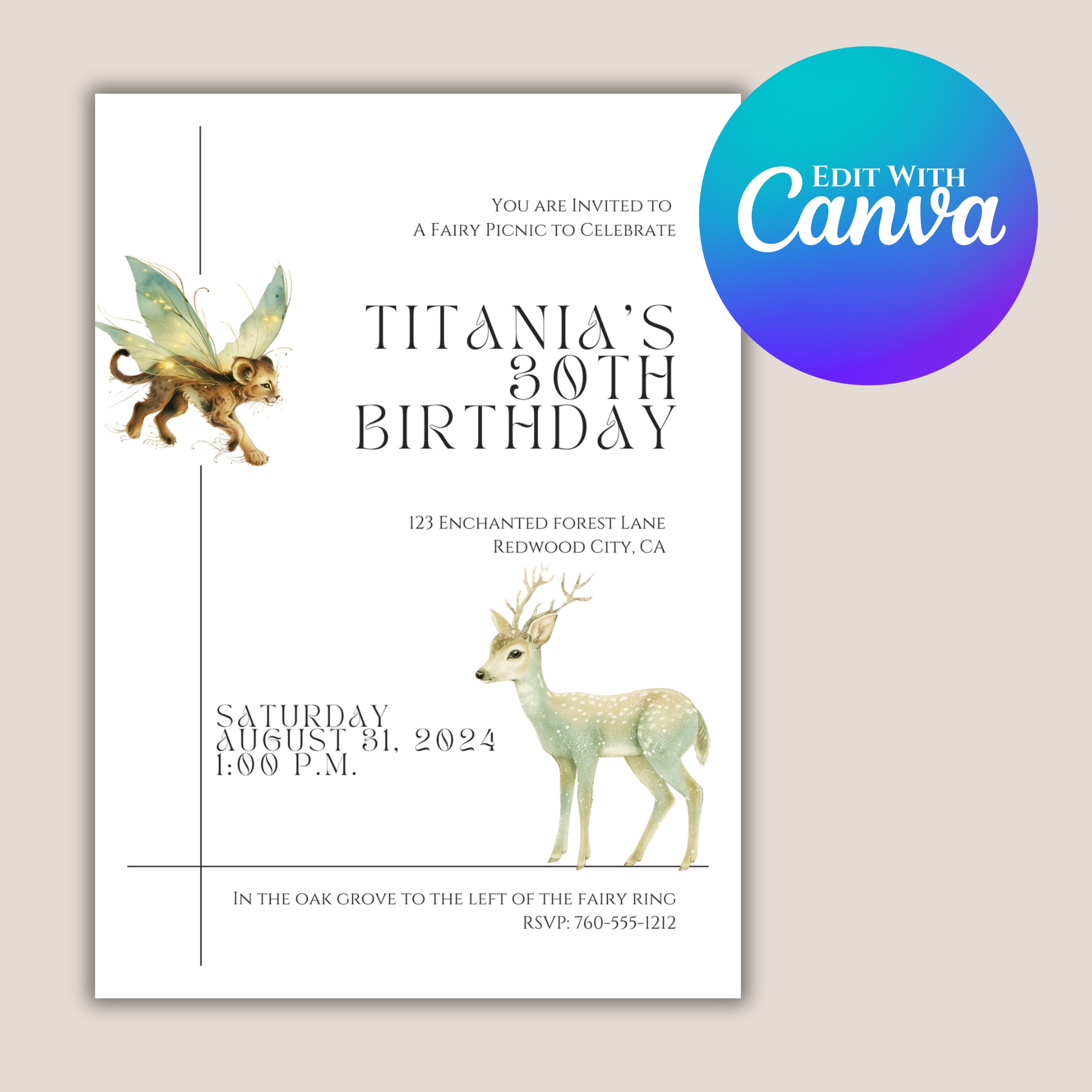 Editable Birthday Party Invitation - Magical Fairy Creatures Picnic ...