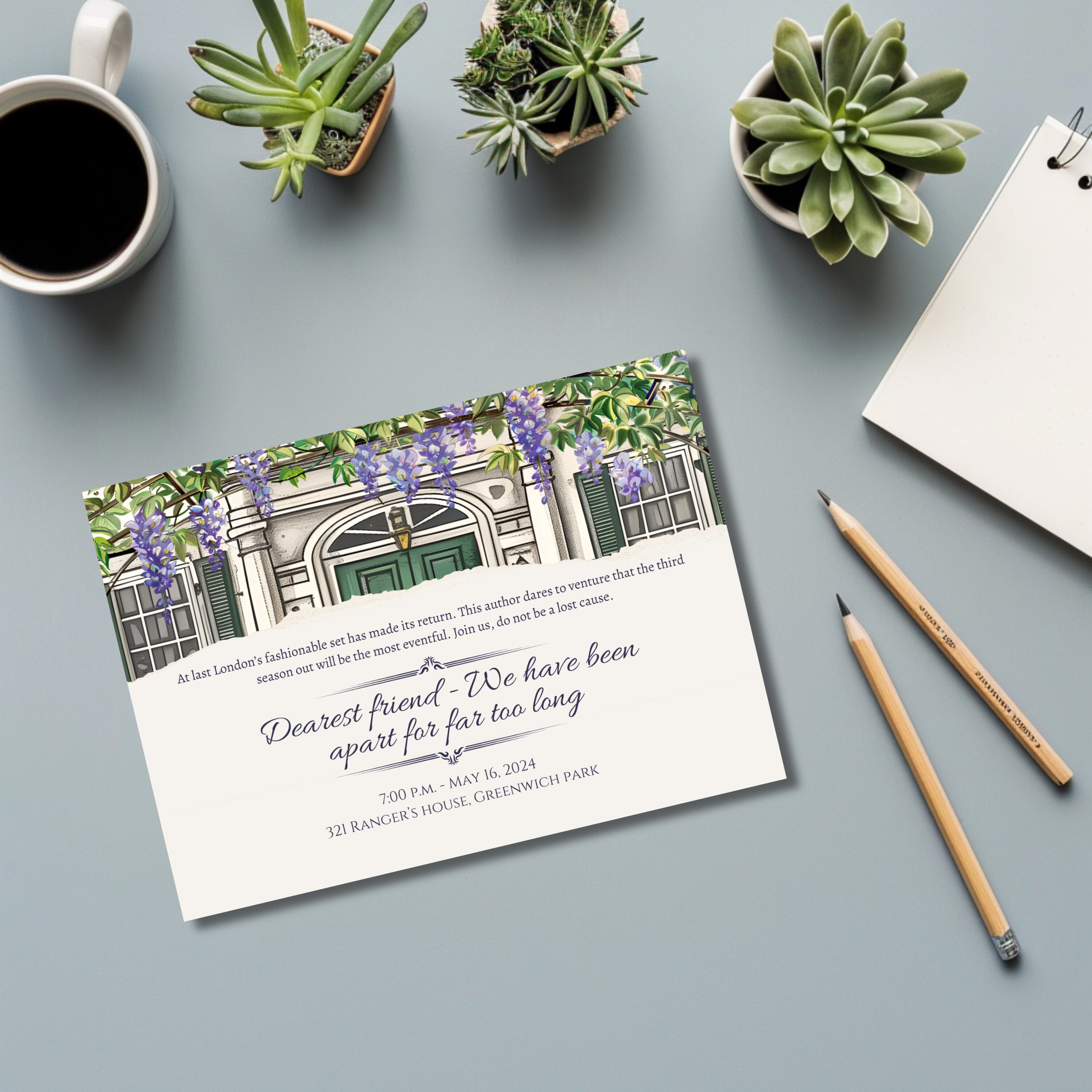 Editable Regency Party Invitation - Wisteria Framing a Georgian Facade ...
