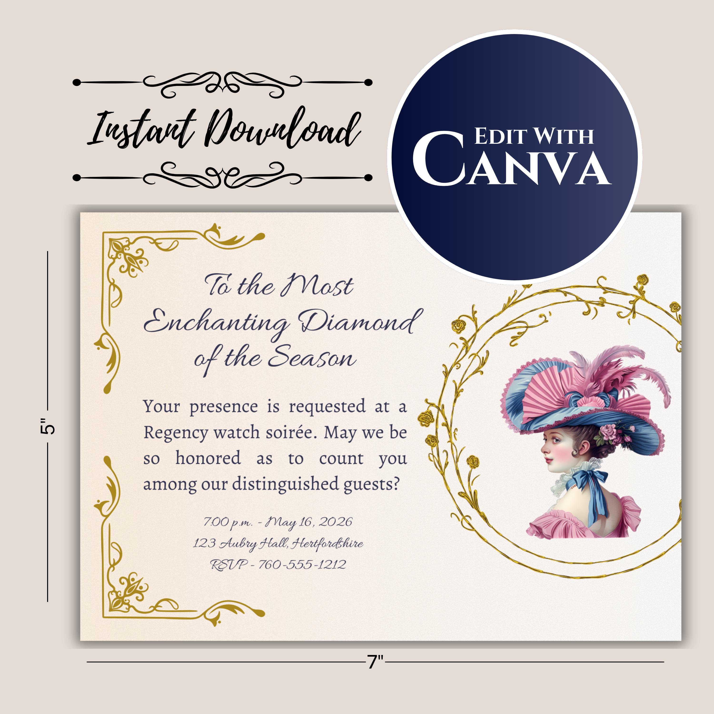 Editable Regency Tea Party Invitation – Vintage Portrait of Lady in a ...
