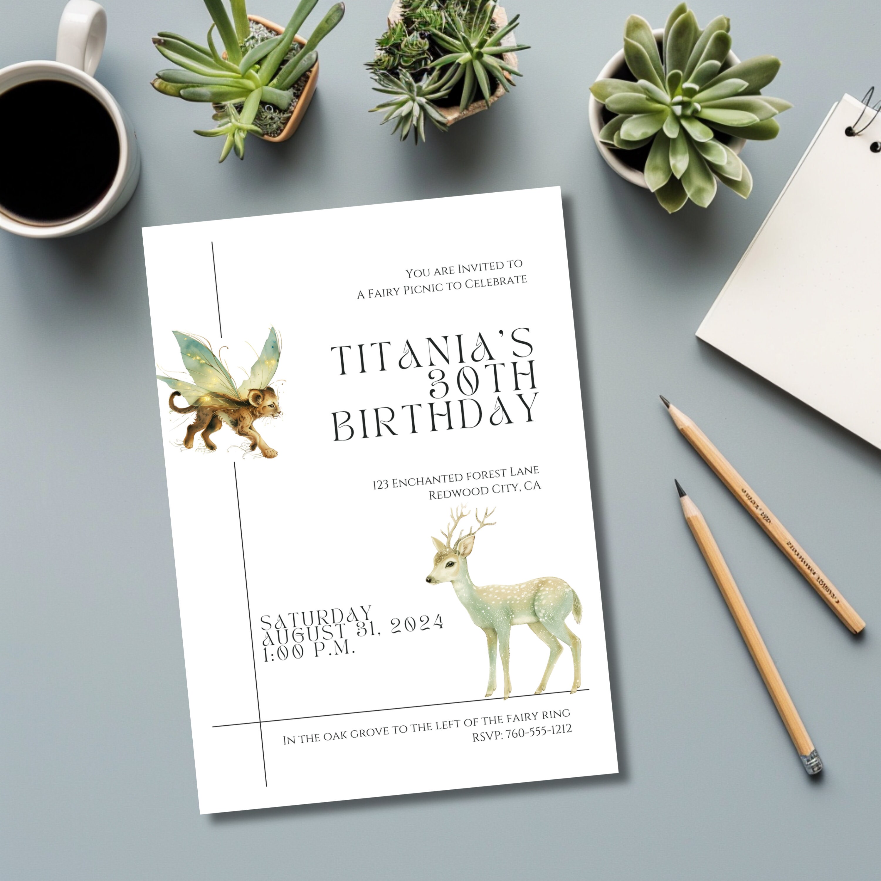 Editable Birthday Party Invitation - Magical Fairy Creatures Picnic ...