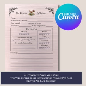Tea Tasting Menu Kit - Editable Template for Tasting Menu and Tasting ...