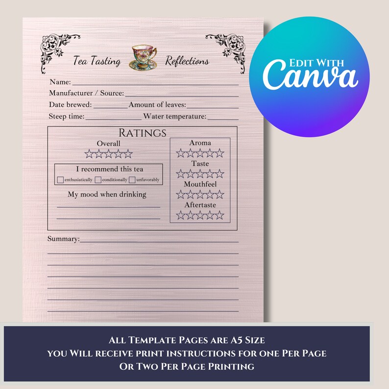 Tea Tasting Menu Kit - Editable Template for Tasting Menu and Tasting ...