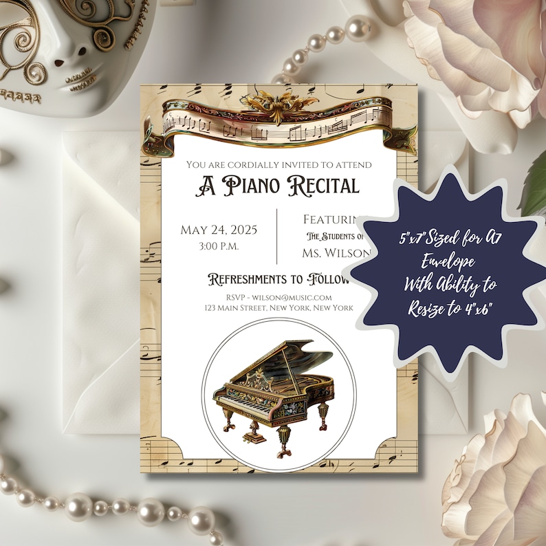 Editable Piano Recital Invitation - for Teachers, Performers, or ...
