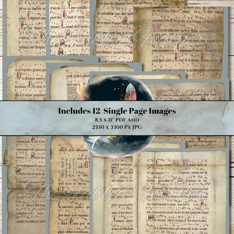 Printable Medieval Music Papers - 12 Half Page Historic Parchments for ...