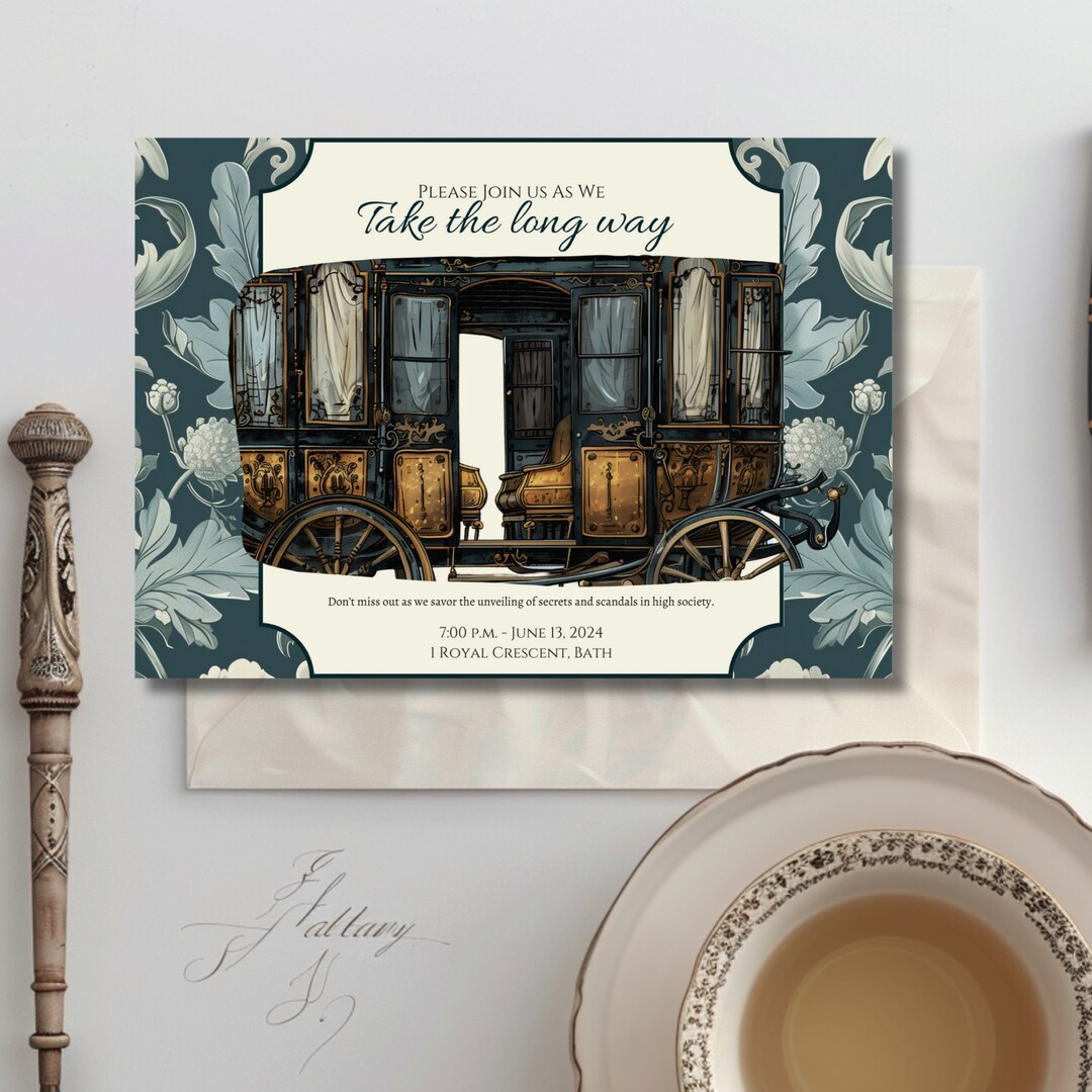 Editable Regency Watch Party Invitation Barouche Carriage With Damask ...