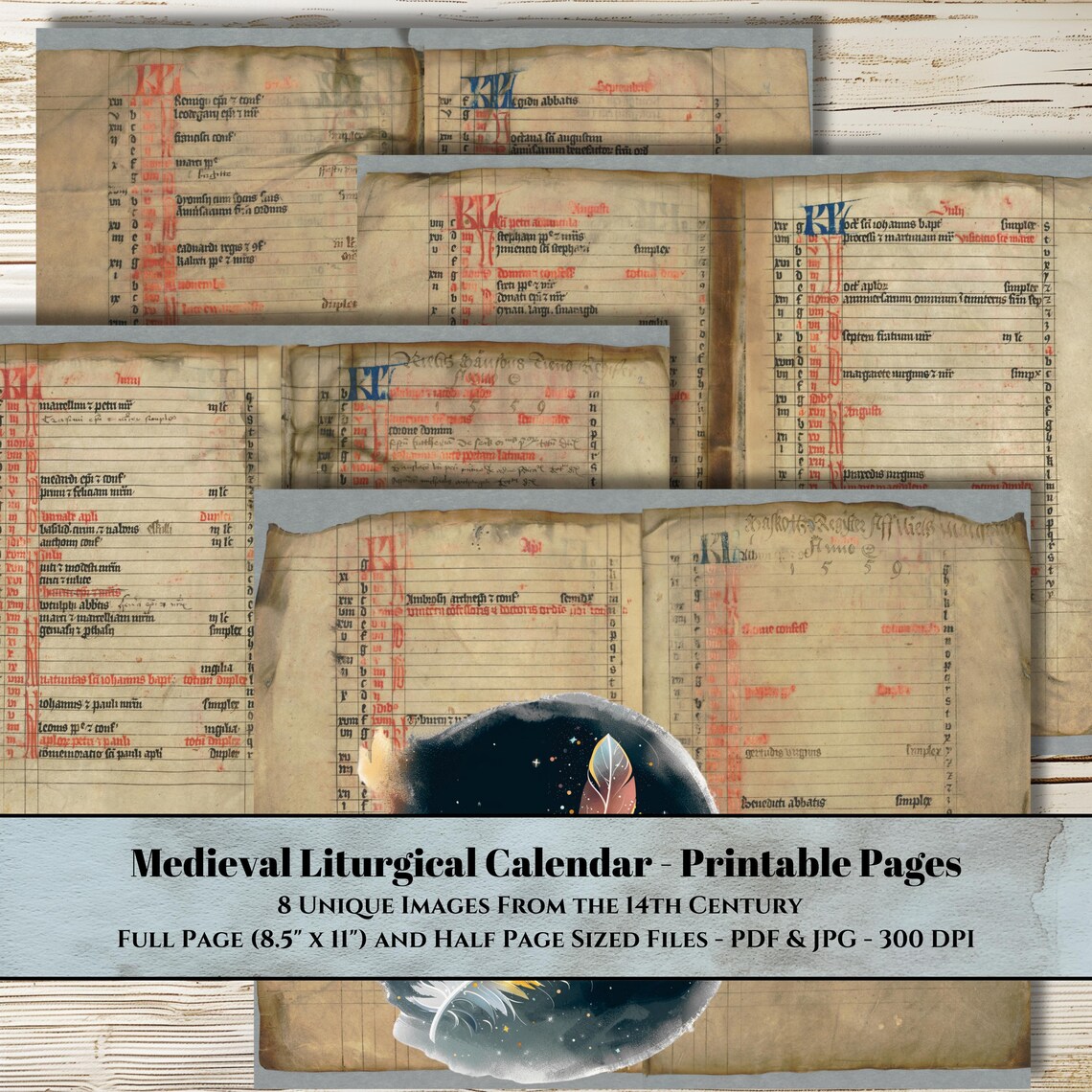 Printable Medieval Calendar Papers - 8 Half Page Ruled Images for ...
