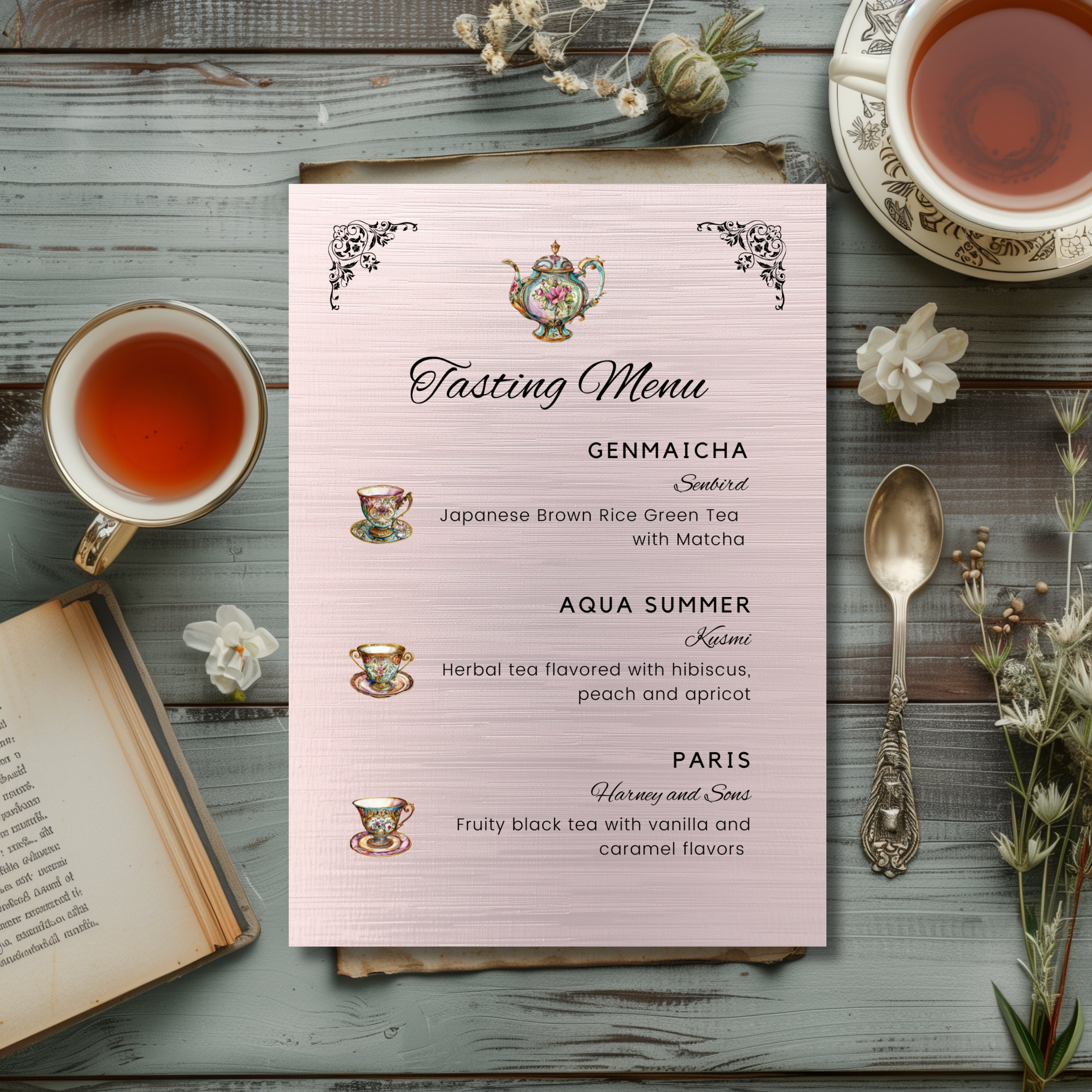Tea Tasting Menu Kit - Editable Template for Tasting Menu and Tasting ...
